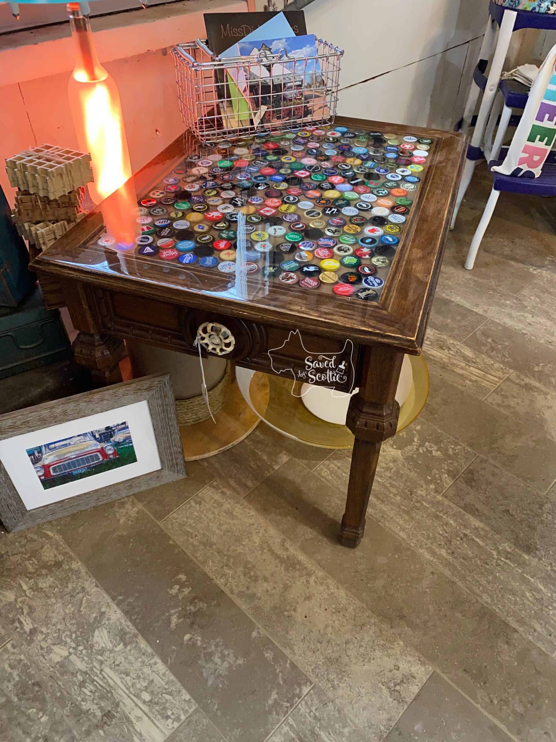 DIY Bottle Cap Table with epoxy resin - Saved by Scottie